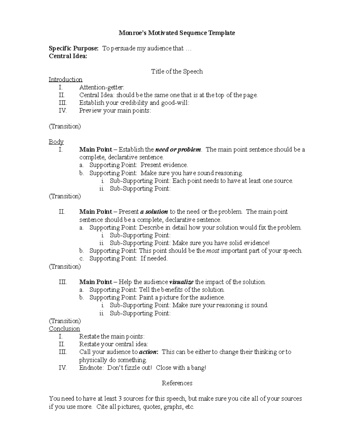 130- MMS template - outline using mms - Monroe’s Motivated Sequence ...
