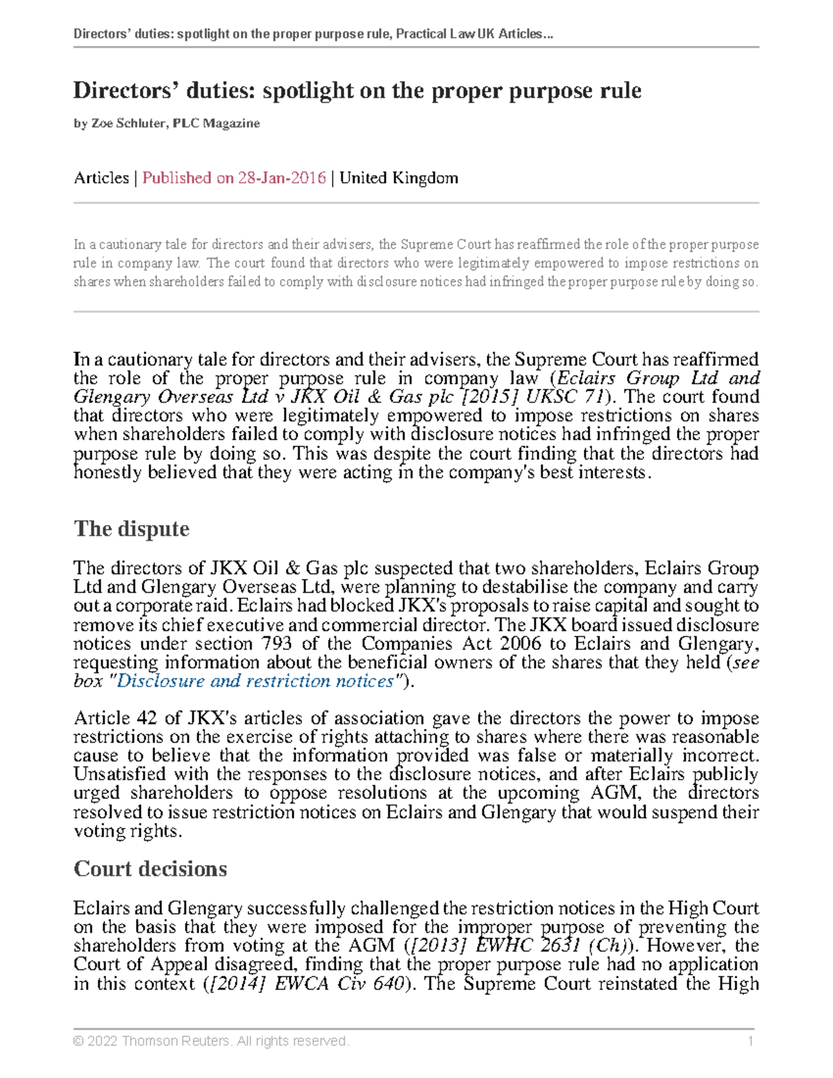 Directors duties spotlight on the proper purpose rule - The court found ...