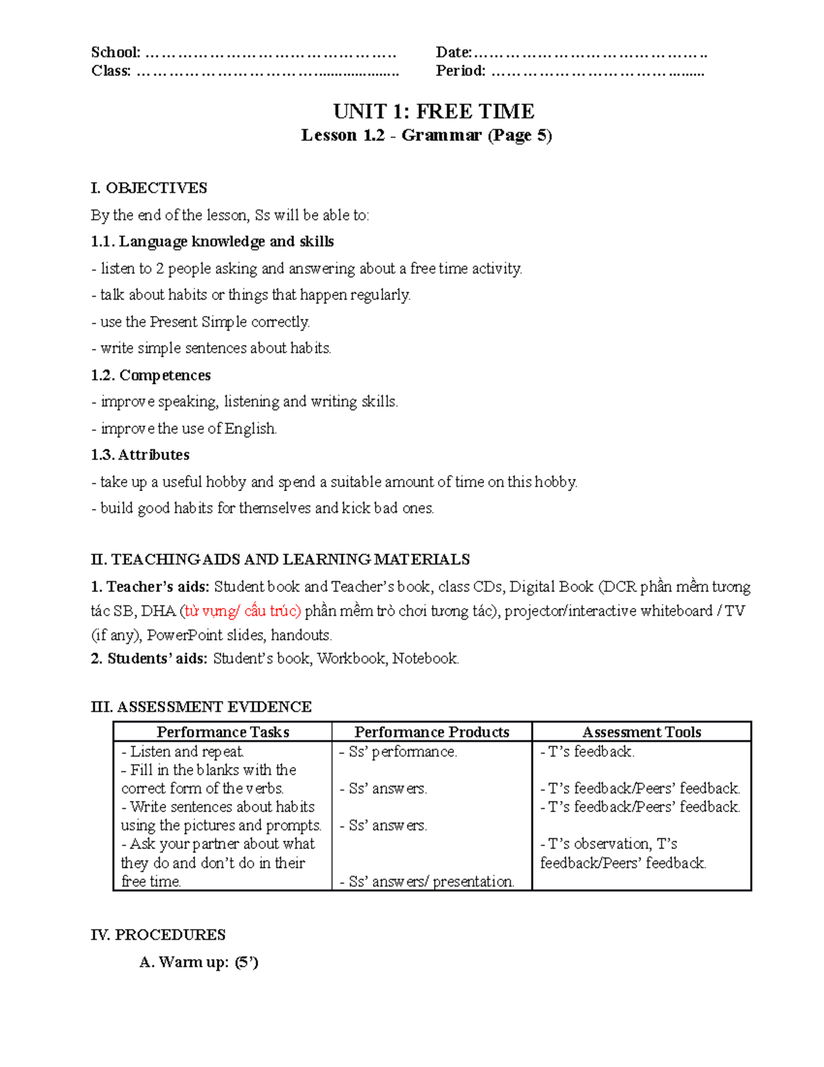 UNIT 1 - Lesson 1 - PART 2 - Grammar - School