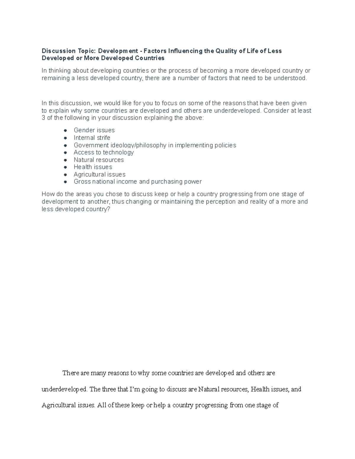 Unit 3 discussion - Unit 3 - Discussion Topic: Development - Factors ...