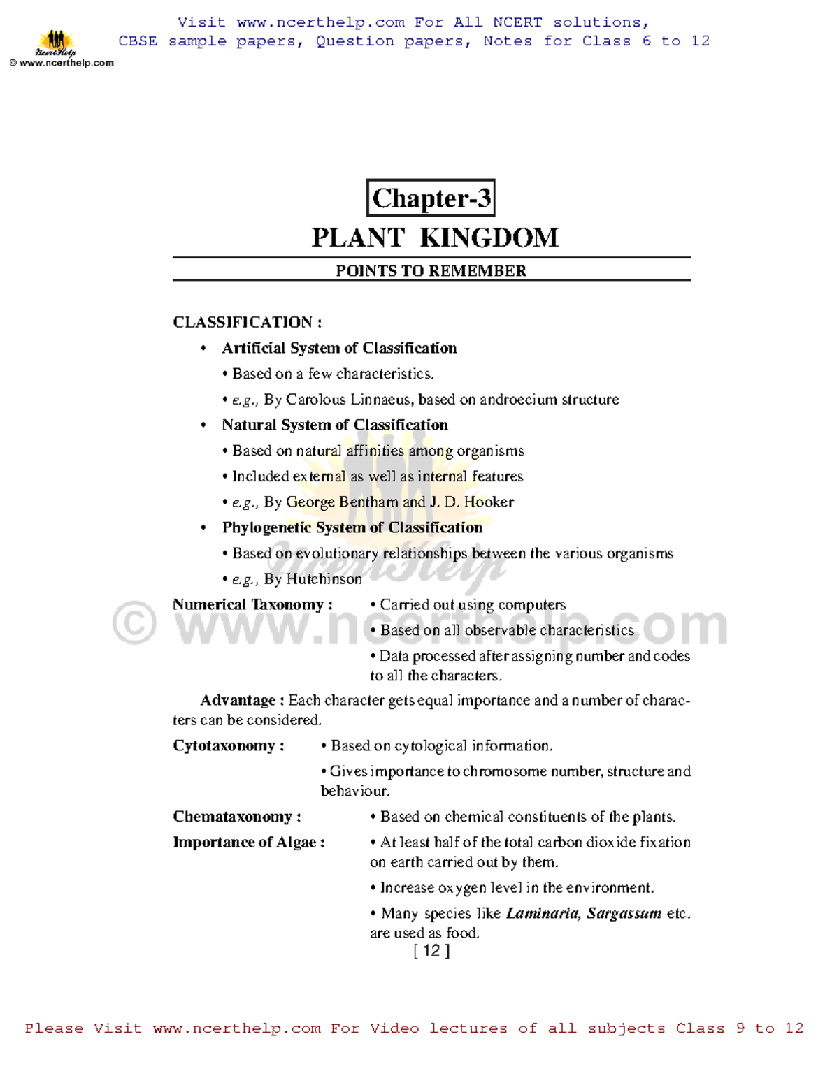 Biology Notes For Class 11Th Chapter 3 - [ 12 ] Chapter- PLANT KINGDOM ...