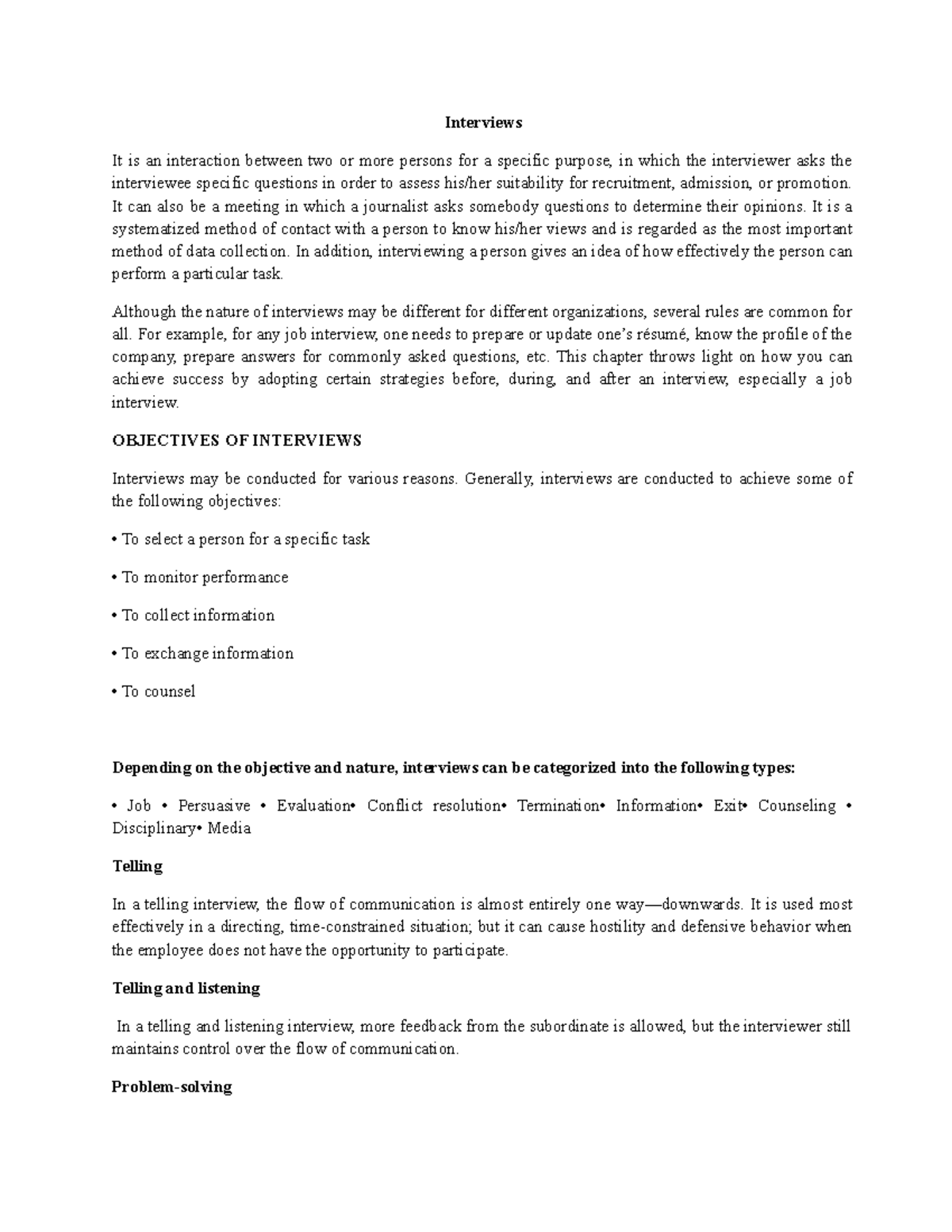 Interview skills bca - GOOD - Interviews It is an interaction between ...