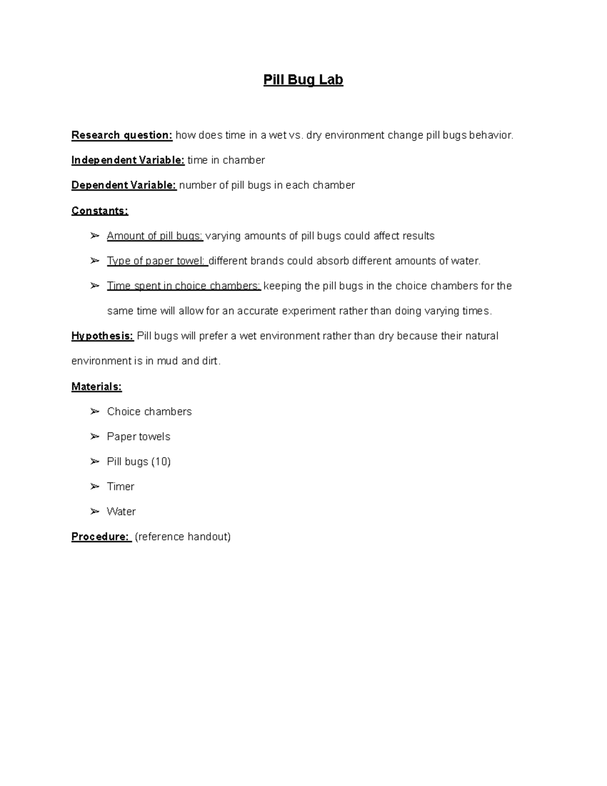 Pill Bug Pre-Lab - Pill bug lab questions before experiment. - Pill Bug ...