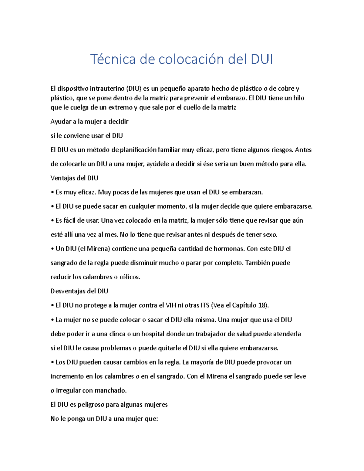 Técnica de colocación del DUI - Técnica de colocación del DUI El ...