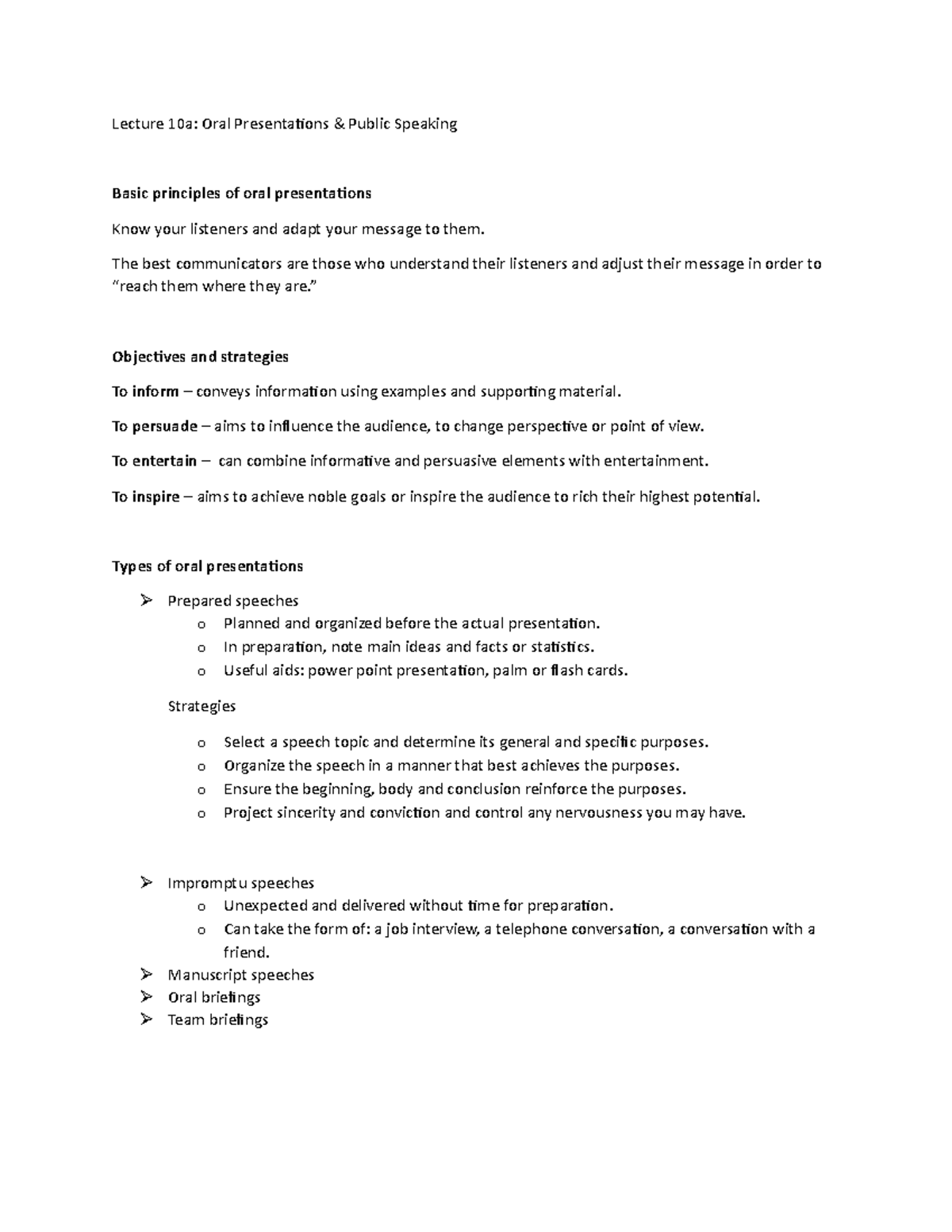 L10 Study Notes - Lecture 10a: Oral Presentations & Public Speaking ...