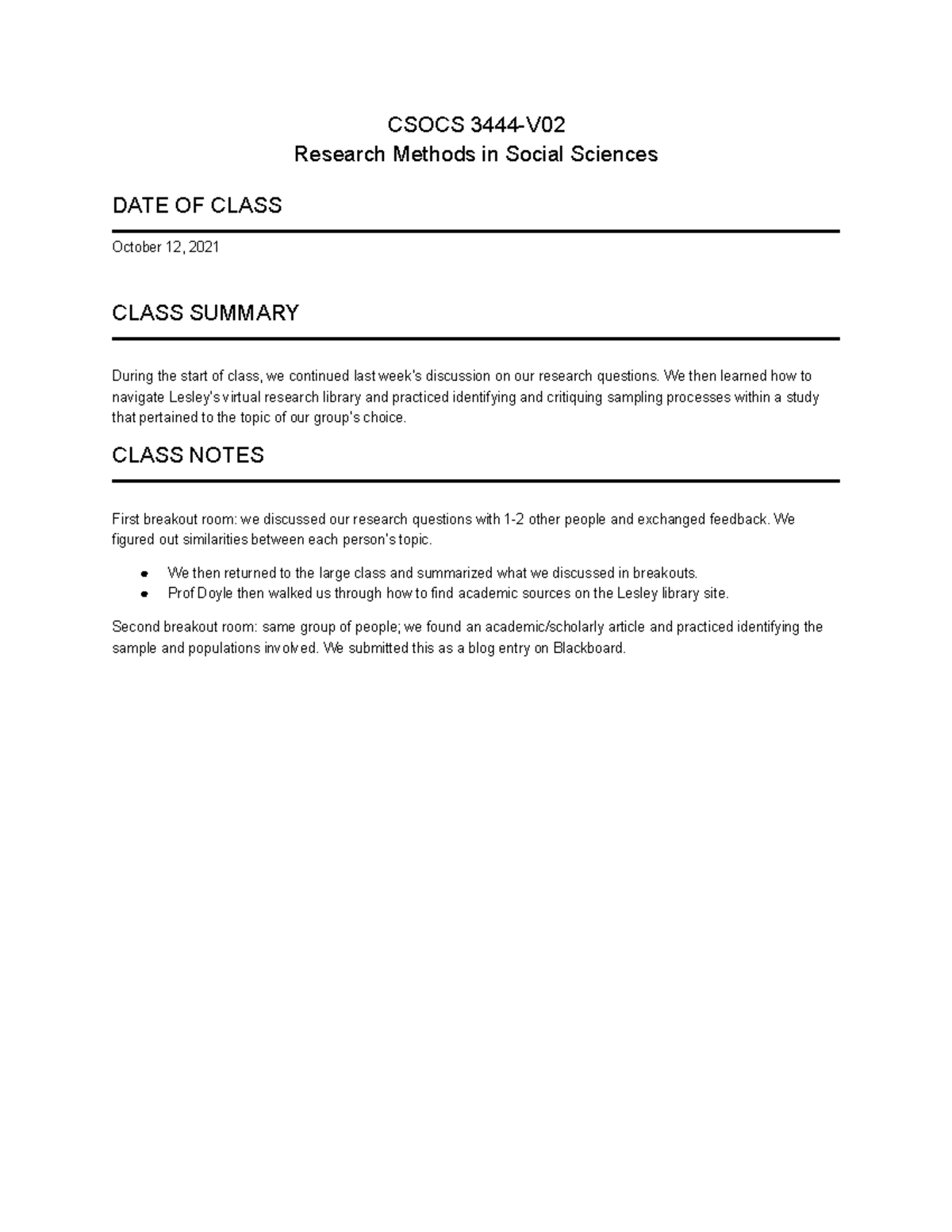 CSOCS 3444-V02 10 12 - Summary of class lecture - everything discussed ...