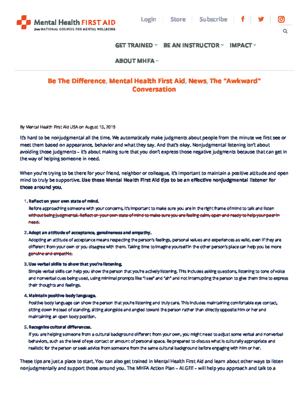 Five Tips for Nonjudgmental Listening - Mental Health First Aid - H o m ...