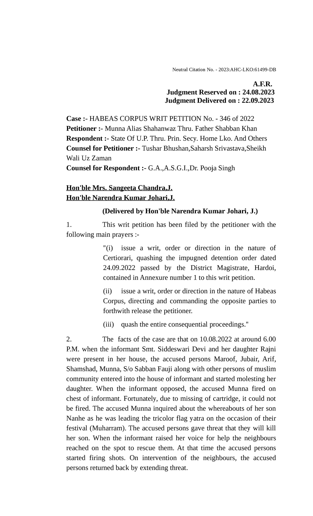 HABC(L) 346 2022 - Good - A.F. Judgment Reserved on : 24. Judgment ...