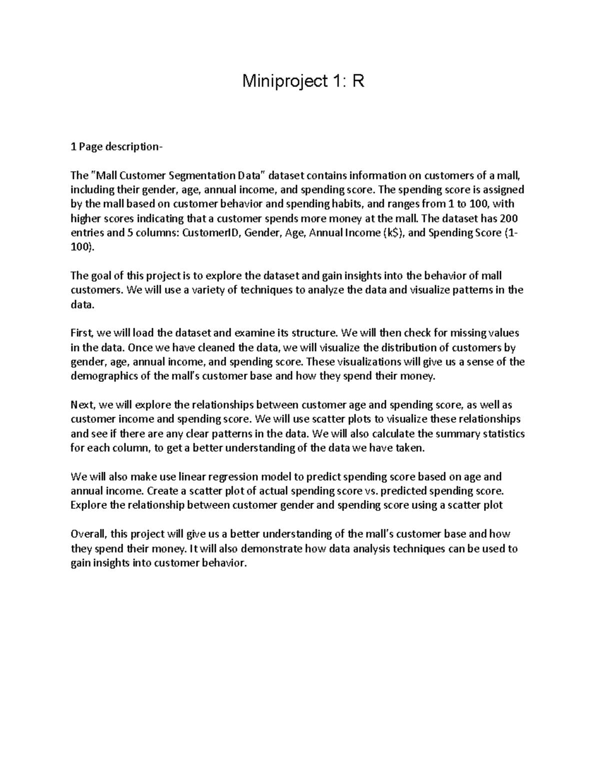 R Miniproject Description Data Science Snehasis Mukhopadhyay Miniproject 1 R Amanat Basra 1