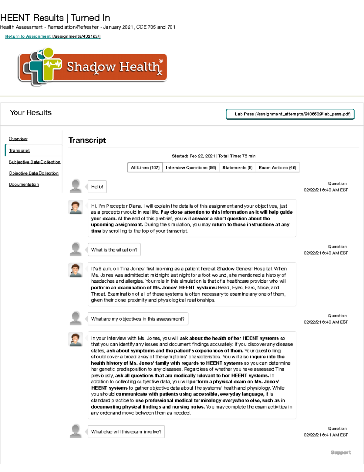 Heent transcript - Lecture notes veal chop lecture - HEENT Results ...