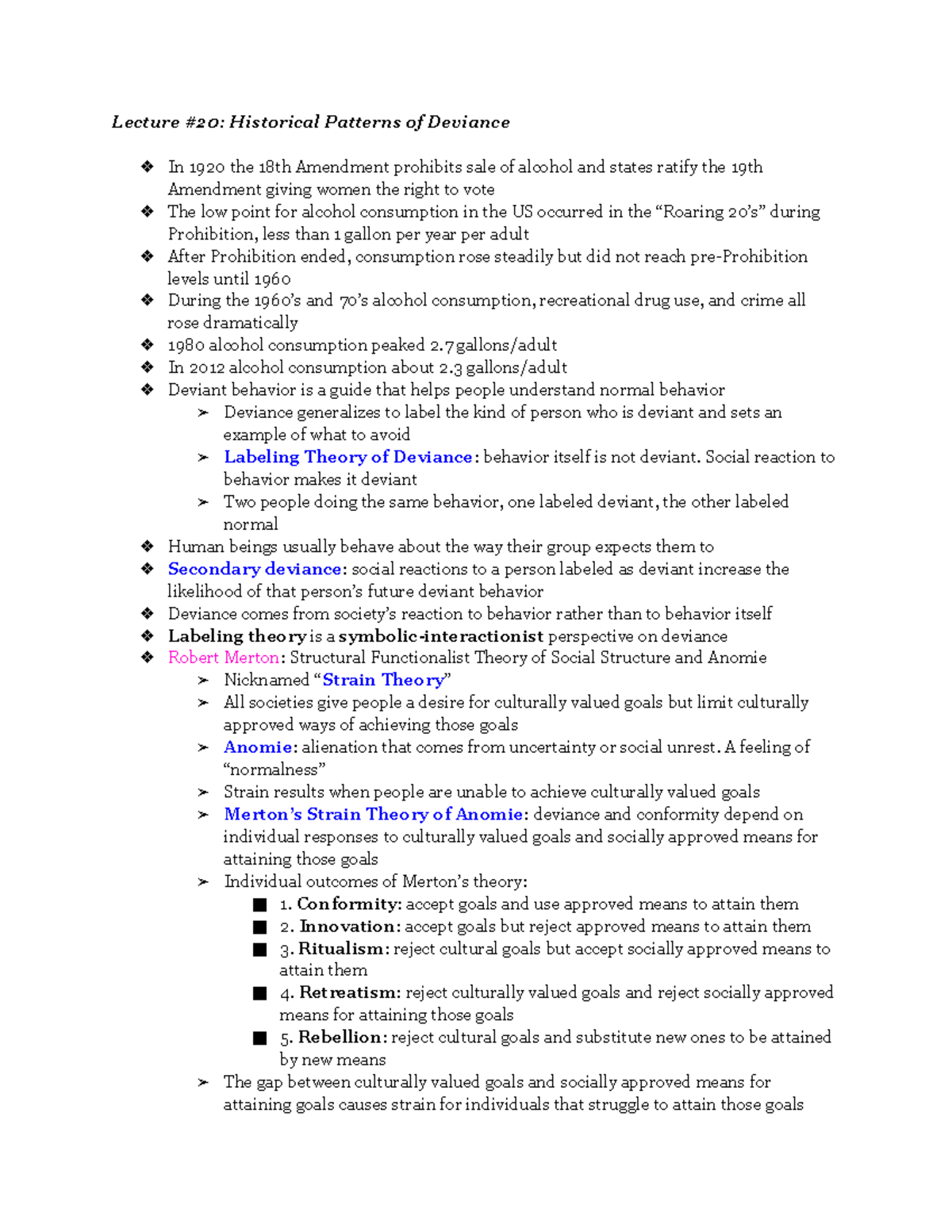 Lecture#20 Historical Patterns of Deviance - Lecture #20: Historical ...