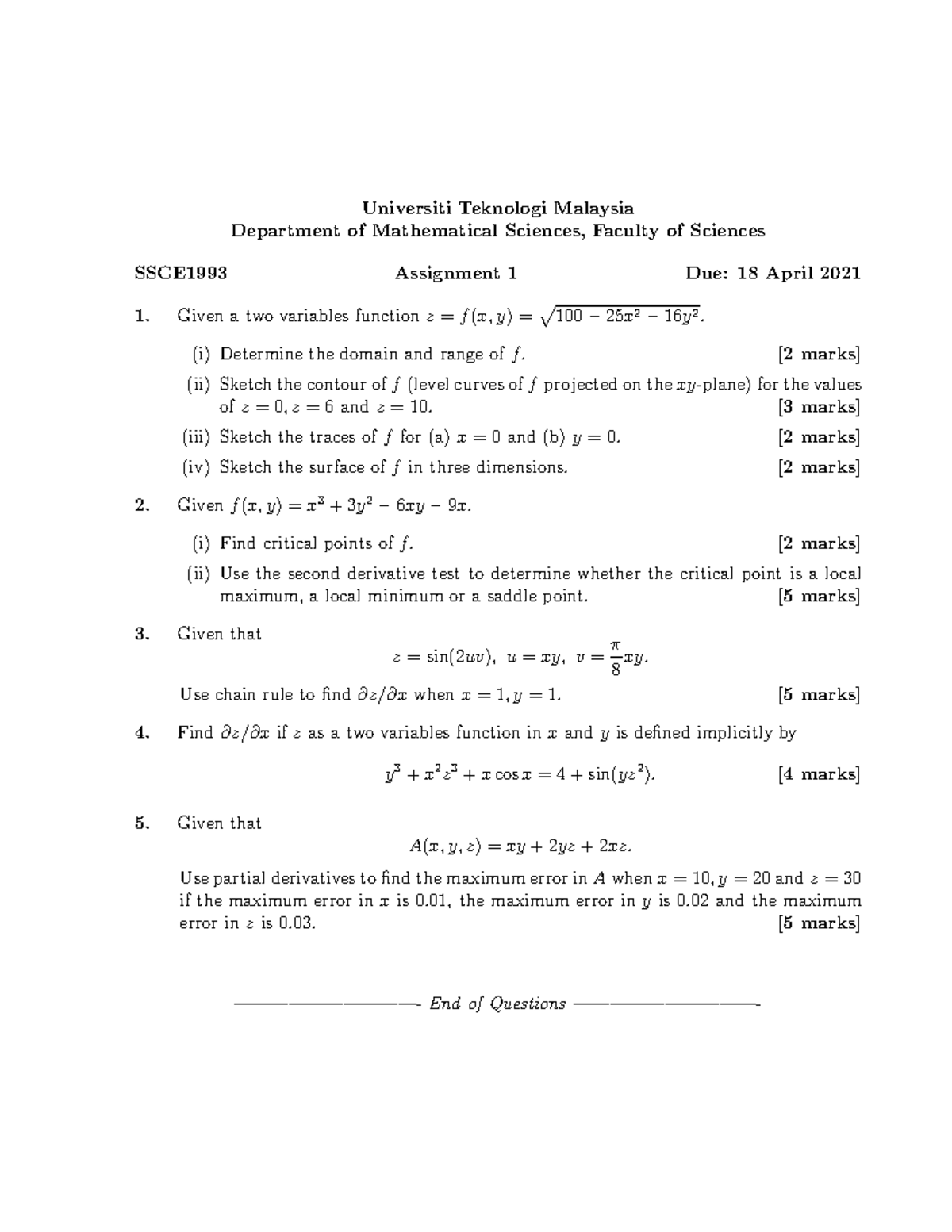 Assignment 1 question as tutorial - Universiti Teknologi Malaysia ...
