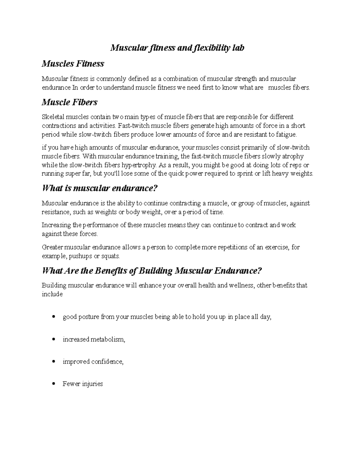 Muscle strenth , muscle endurance and flexibility lab - Muscular ...