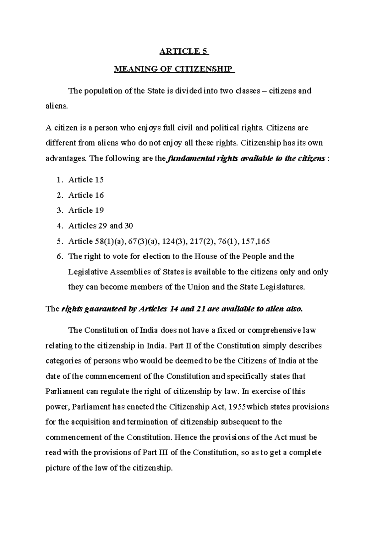 Article 5 - 11 - Nil - ARTICLE 5 MEANING OF CITIZENSHIP The population ...