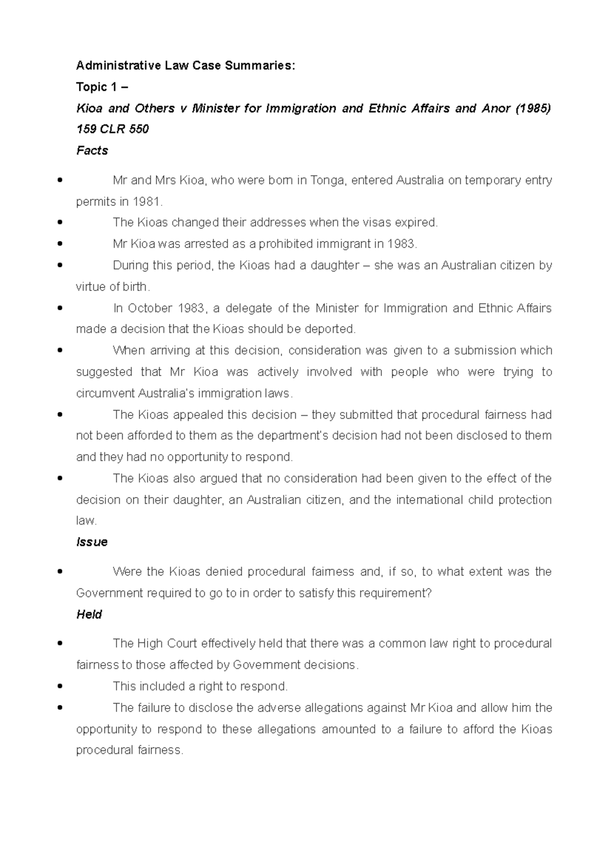 Administrative Law Case Summaries - The Kioas changed their addresses ...