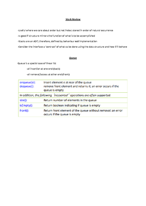 DSA - Sample Questions 2019 - Past Paper Questions (Data Structures and Algorithms) 1) The queue ...