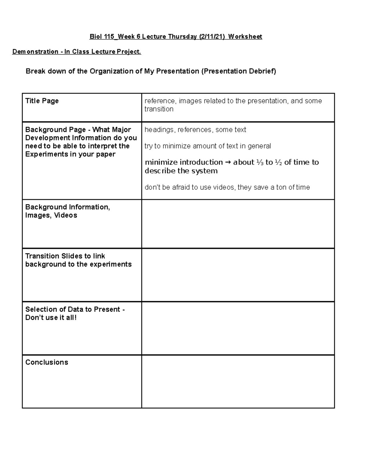 Week 6 - Demonstration - In Class Presentation Worksheet Bio 115 W21 ...