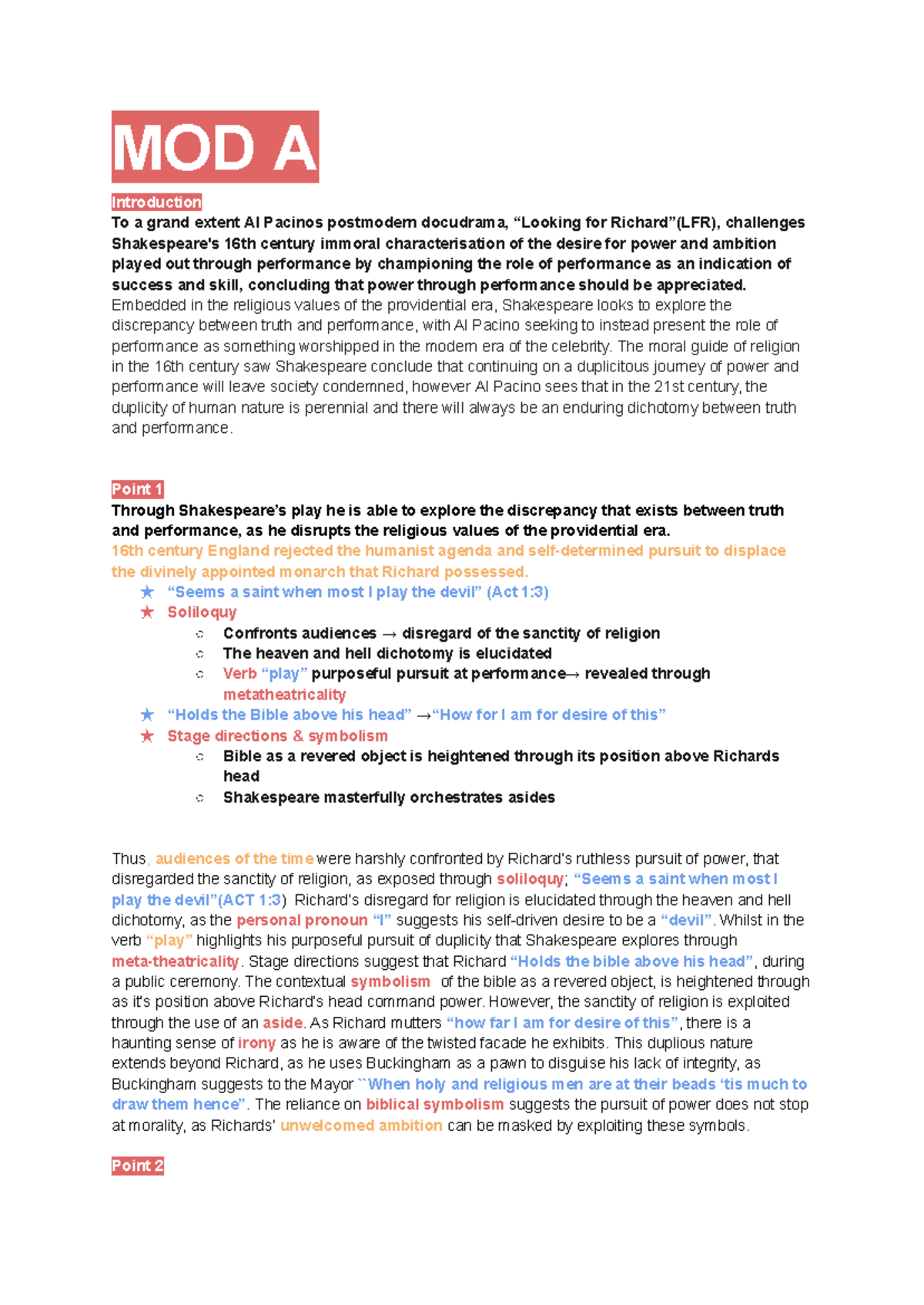 Mod A HSC - King Richard and Looking For Richard - MOD A Introduction ...