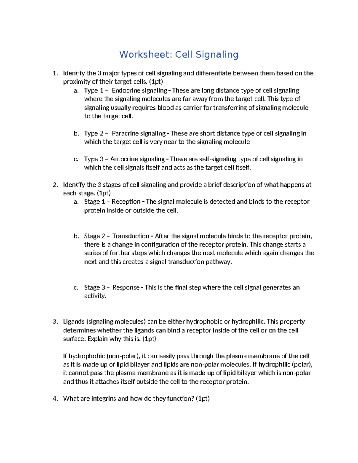 Worksheet Cell Signaling - Worksheet: Cell Signaling Identify the 3 ...