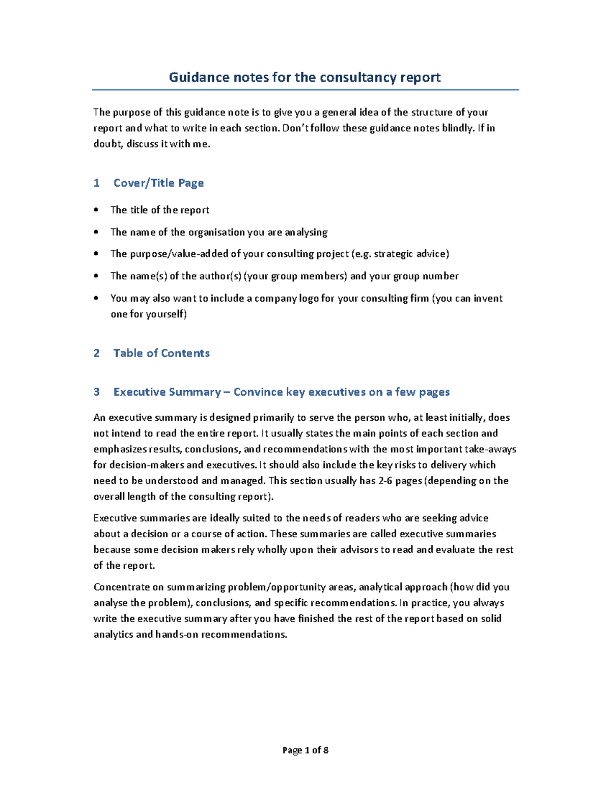 Guidance notes for the consulting report - Organisational Ethics and ...