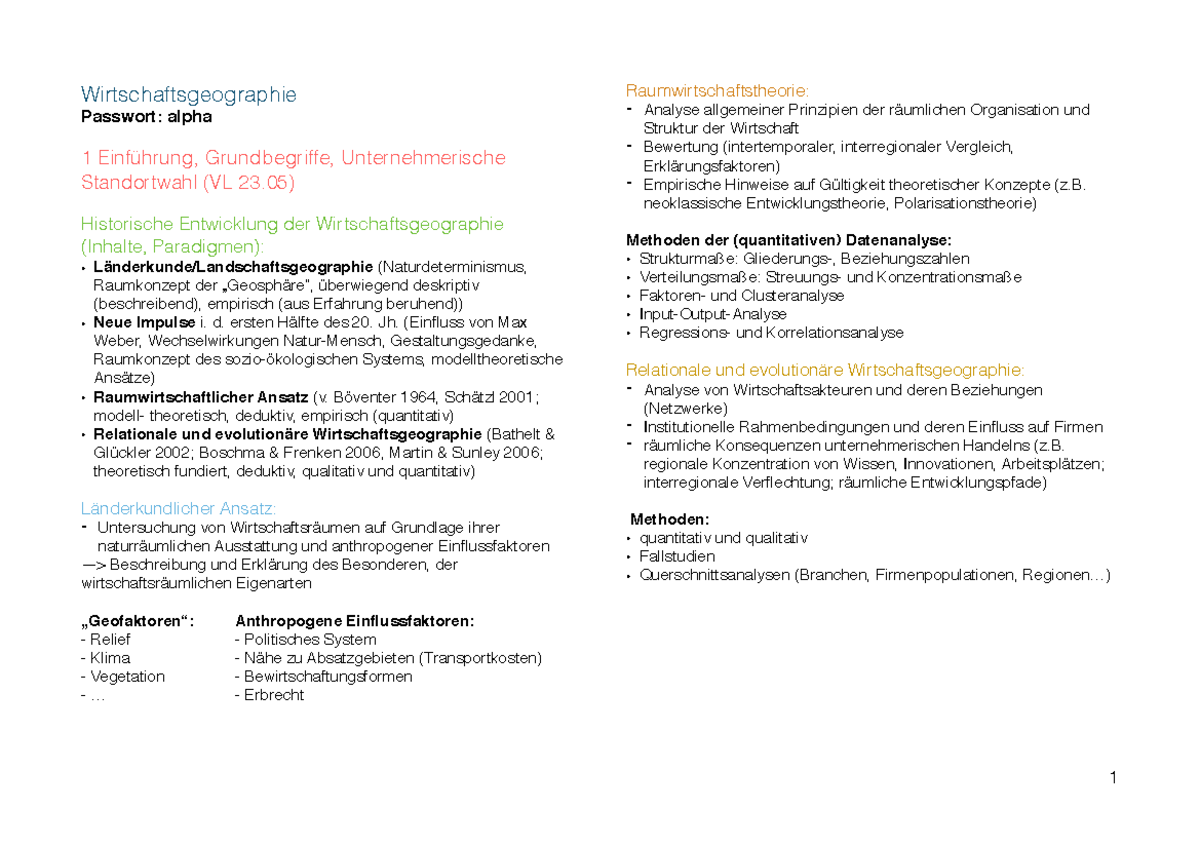 Wirtschaftsgeographie Zusammenfassung SS 2014 - Warning: TT: more functions defined than ...