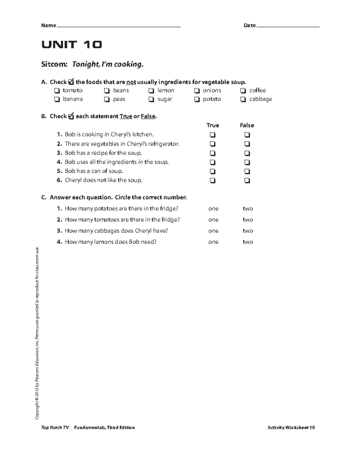 UNIT 10 Video Worksheets - UNIT 10 Sitcom: Tonight, I’m cooking. A ...