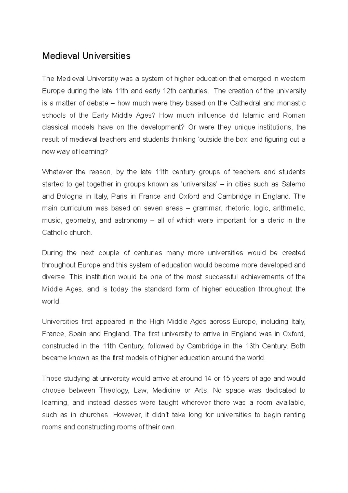 Medieval universities - Medieval Universities The Medieval University ...