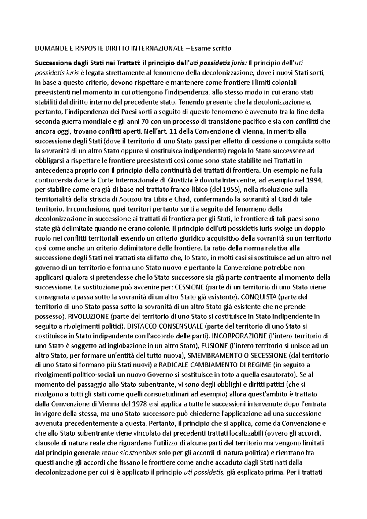 Domande E Risposte Diritto Internazionale aggiornato - DOMANDE E RISPOSTE DIRITTO INTERNAZIONALE ...