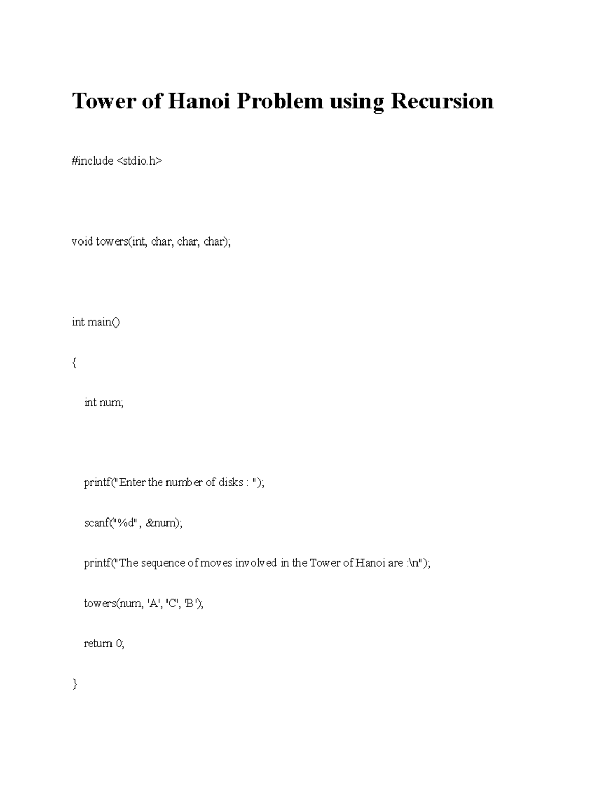 Tower Of Hanoi Problem Notes Tower Of Hanoi Problem Using Recursion
