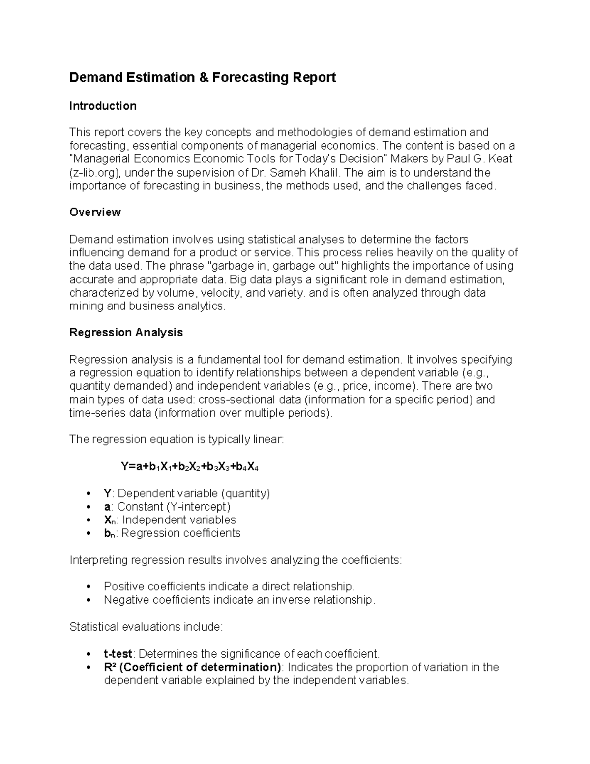 Demand Estimation & Forecasting - A Report - Demand Estimation & Forecasting Report Introduction ...
