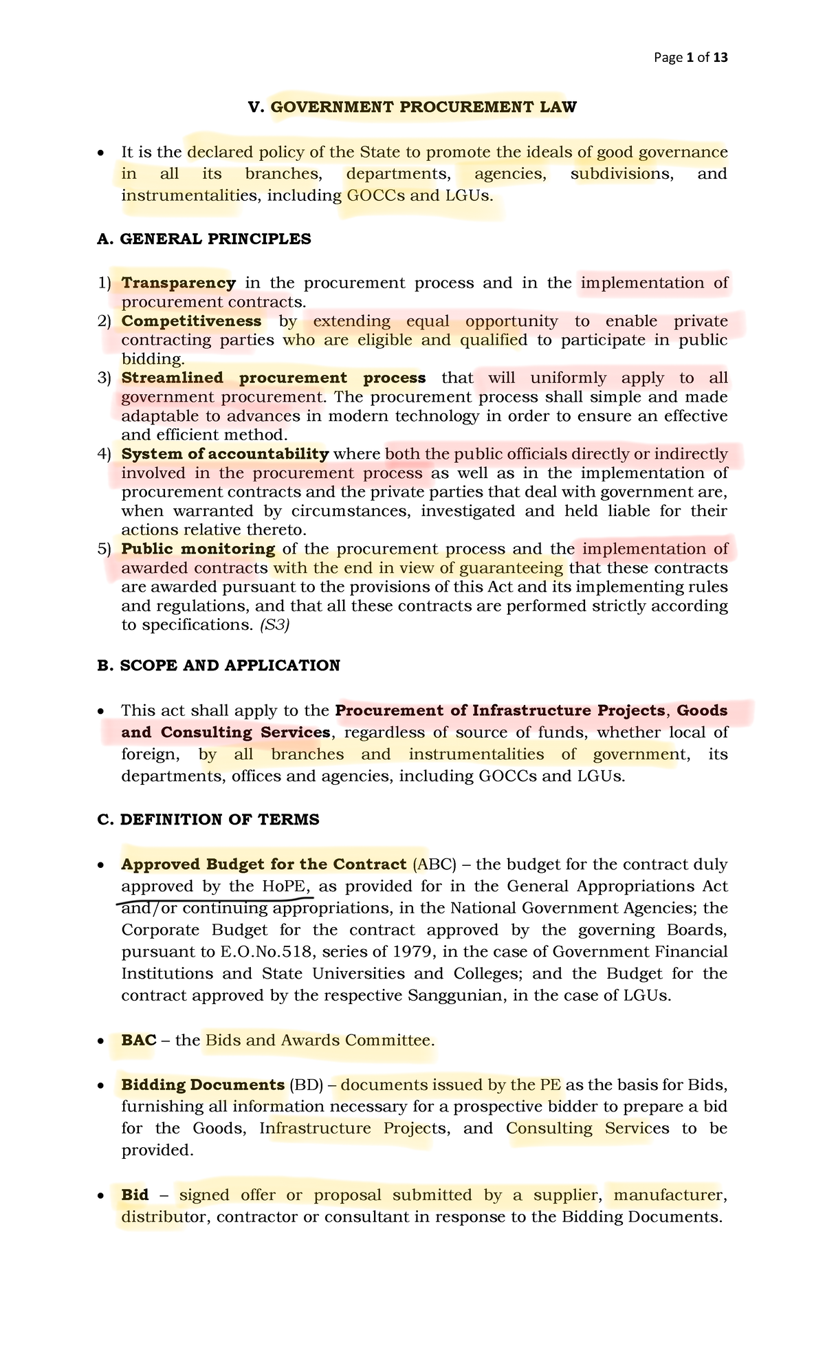 BL103 VI - Chjgg - V. GOVERNMENT PROCUREMENT LAW It is the declared ...