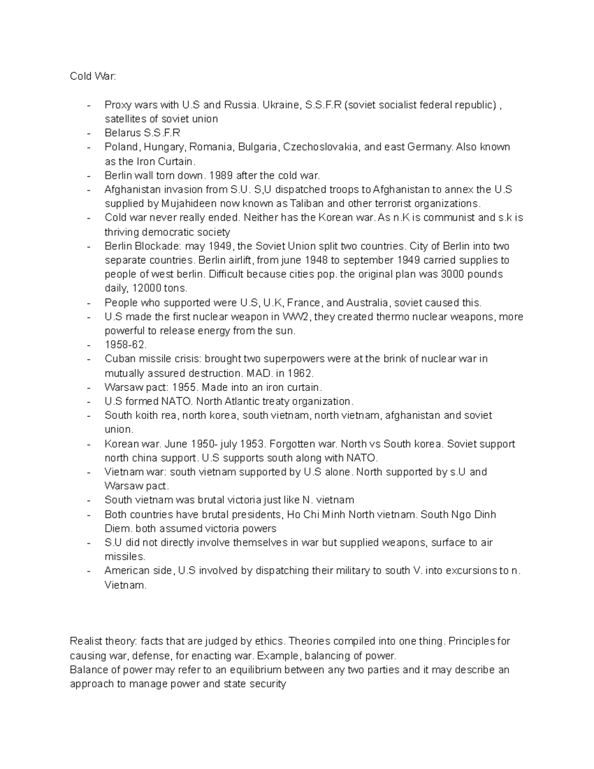 IR Notes - Cold War: Proxy wars with U and Russia. Ukraine, S.S.F ...