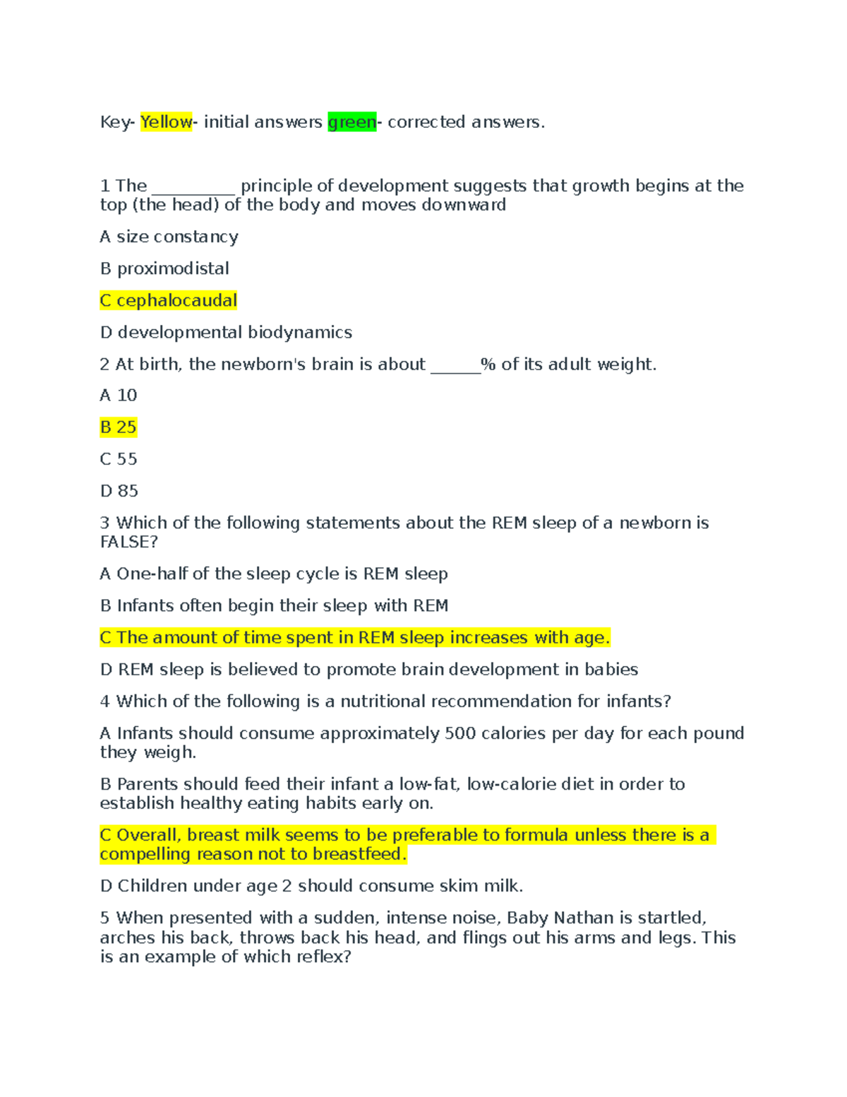 Chapter 3 and 4 practice questions - Key- Yellow- initial answers green ...