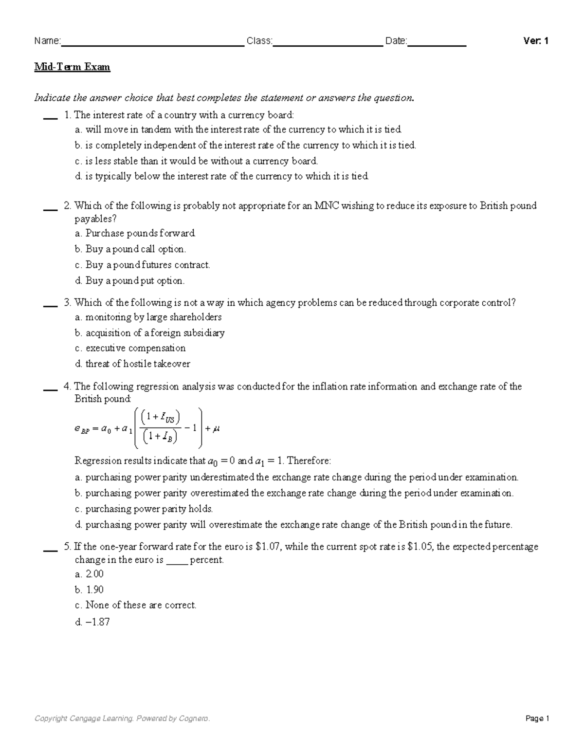 Mid Term Exam Ver 1 - midterm Exam - - Studocu