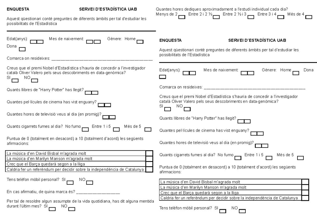 Enquesta del SEA - Resumen - ENQUESTA SERVEI D’ESTADÍSTICA UAB Aquest ...