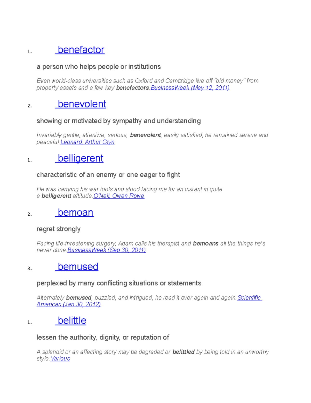 Spelling B - 1. benefactor a person who helps people or institutions ...