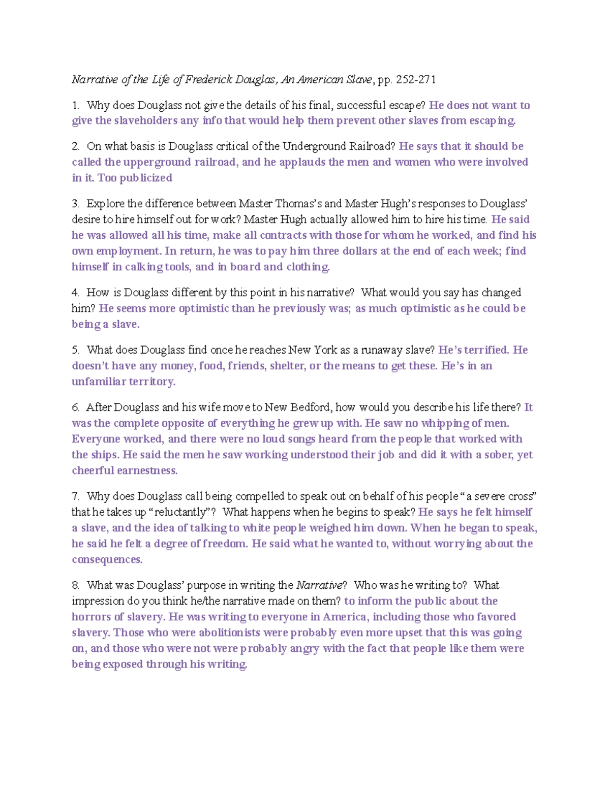 Narrative of the Life of Frederick Douglas Questions, pp. 252-271 ...