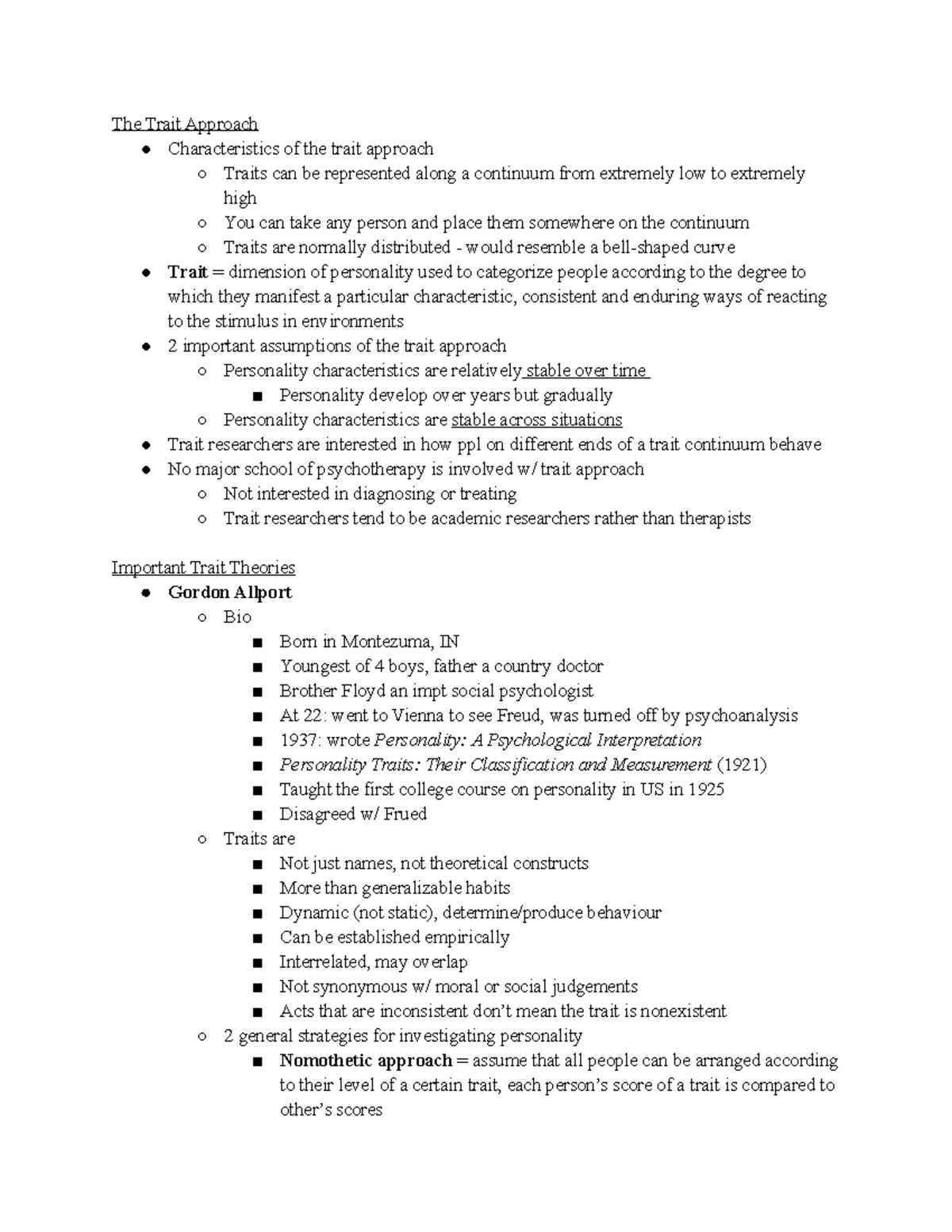Chapter 7&8 The Trait Approach - The Trait Approach Characteristics of the trait approach Traits ...