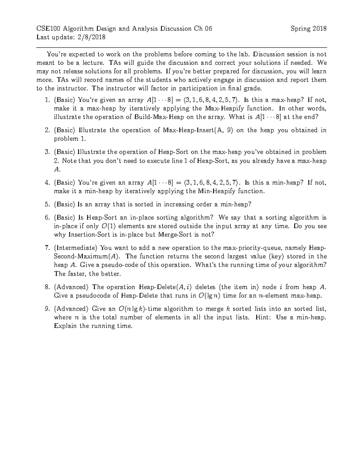 Discussion-ch06 - Professor Sungjim Im, CH 6 questions - CSE100 Algorithm Design and Analysis ...
