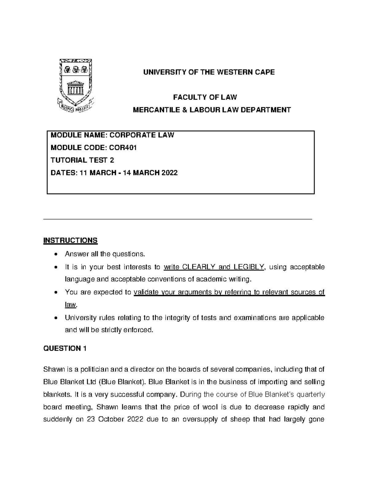 COR401 Tutorial 2 2022 1 - LLB - UWC - StuDocu