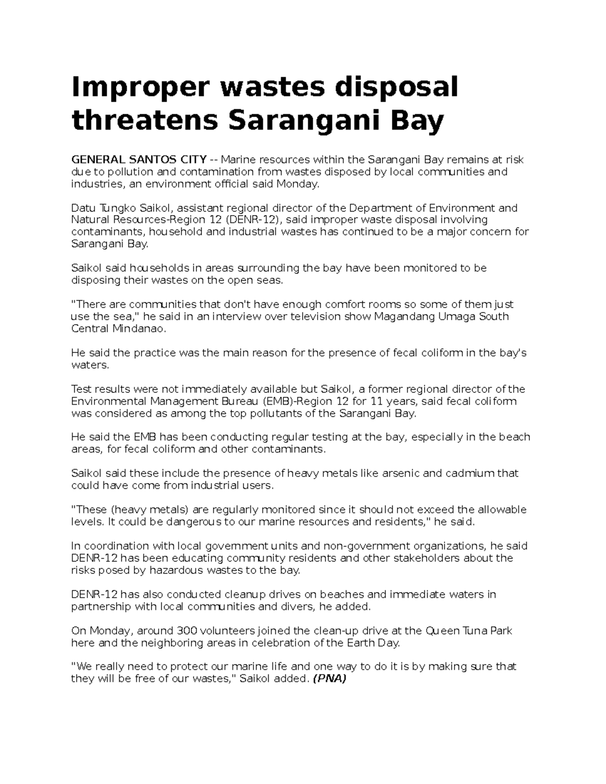 Waste Disposal - Helpful - Improper wastes disposal threatens Sarangani ...