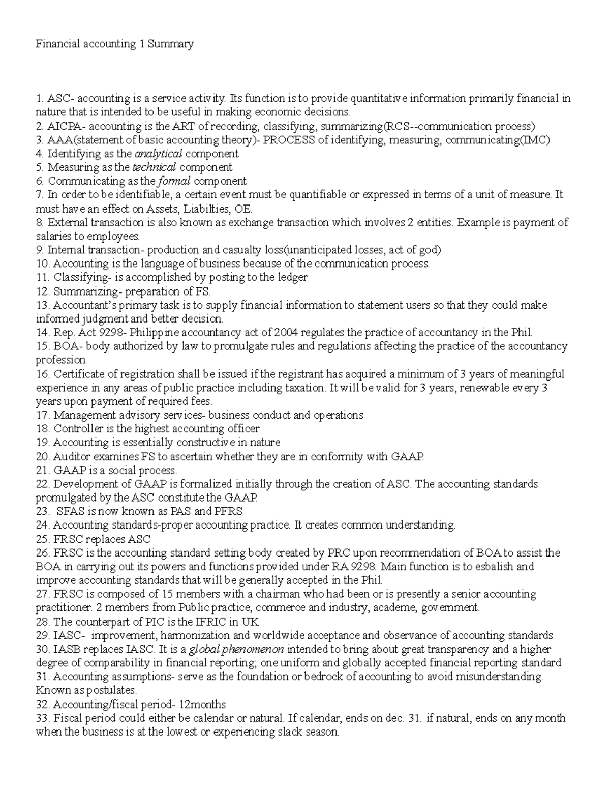Financial Accounting 1 Summary,Accounting, FAR, MAS and taxation ...