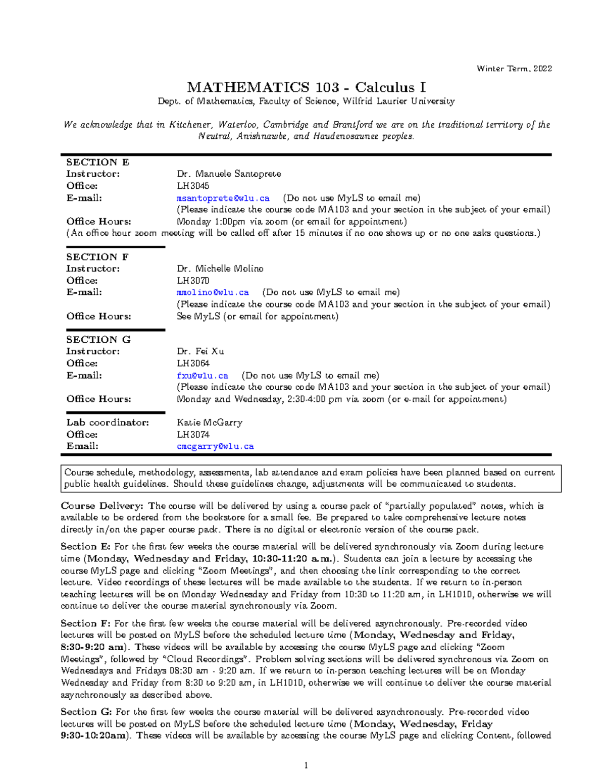 Winter 2022 MA103 syllabus - Winter Term, 2022 MATHEMATICS 103 ...