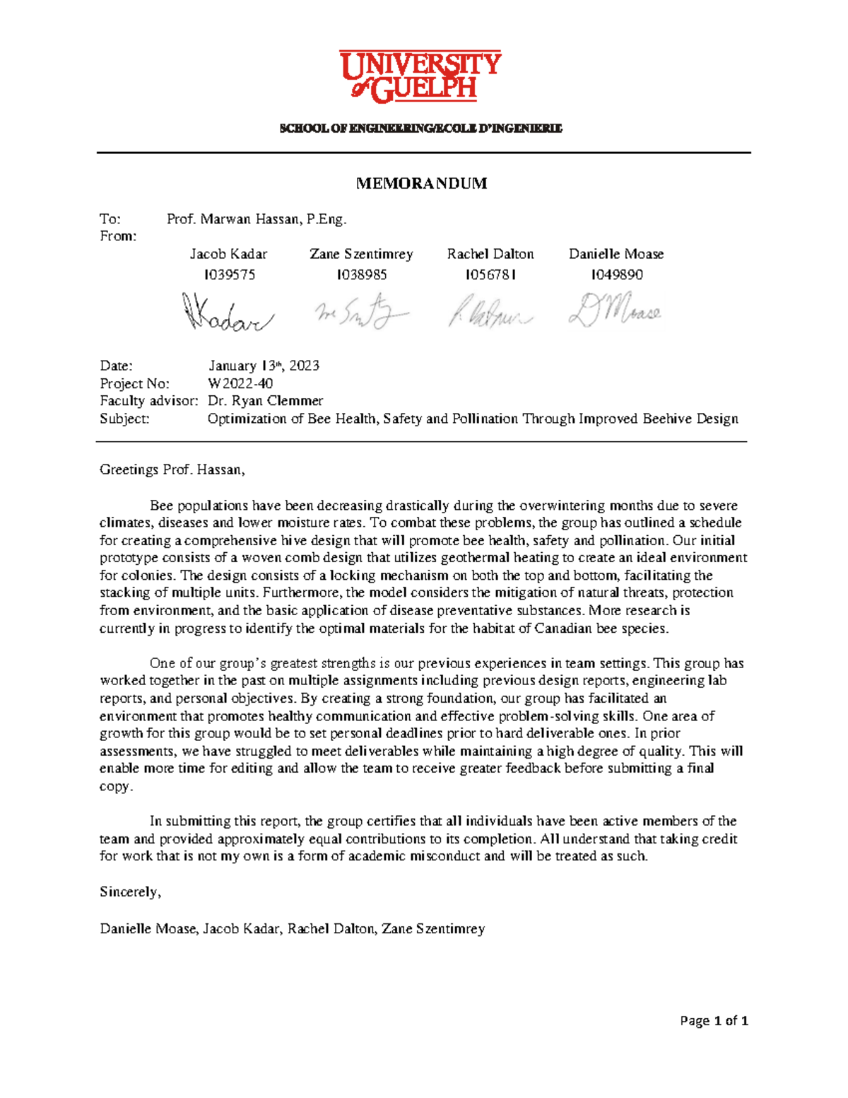 W23 ENGG41X Proposal Memo - Page 1 of 1 MEMORANDUM To: Prof. Marwan ...