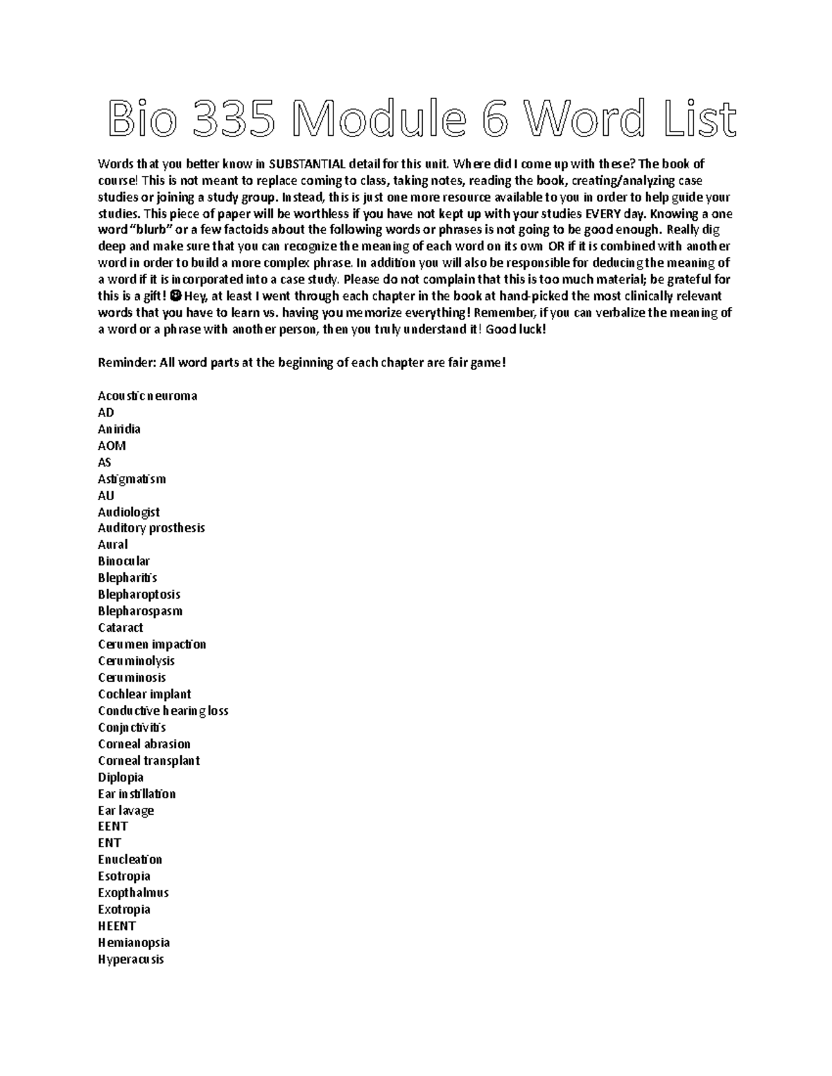 Module 6 medical terminology word list - Words that you better know in SUBSTANTIAL detail for ...