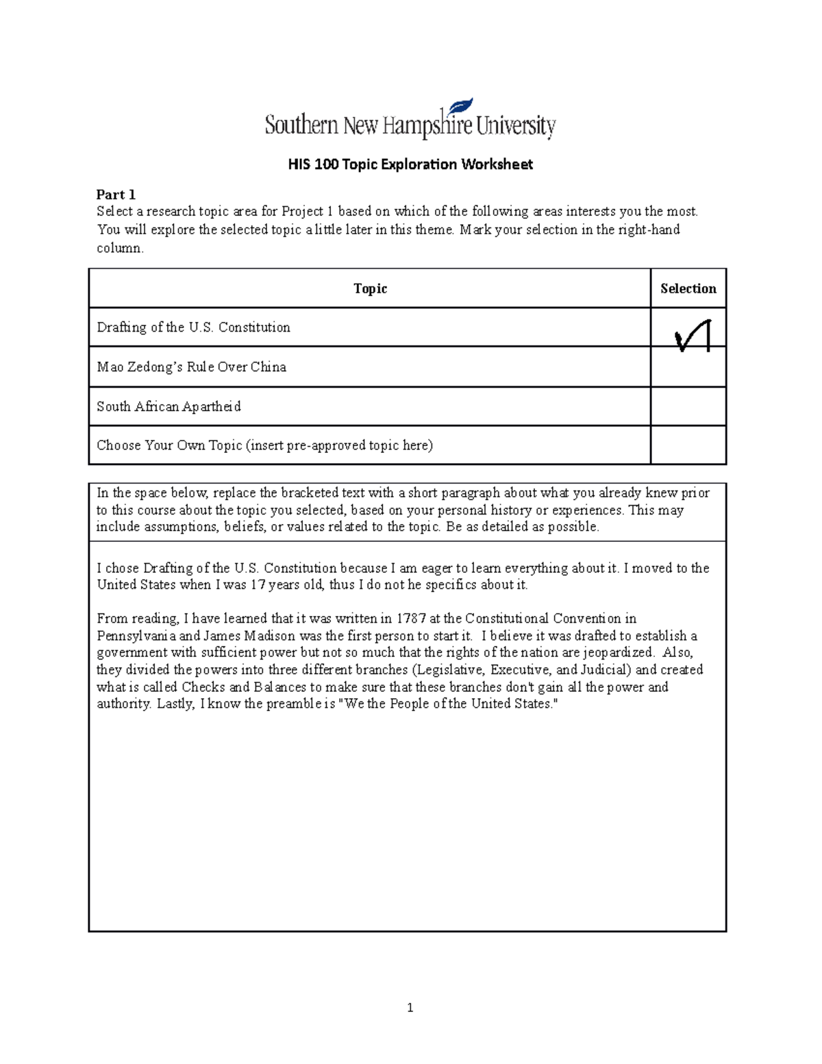 HIS 100 Topic Exploration Worksheet - HIS 100 Topic Exploration ...