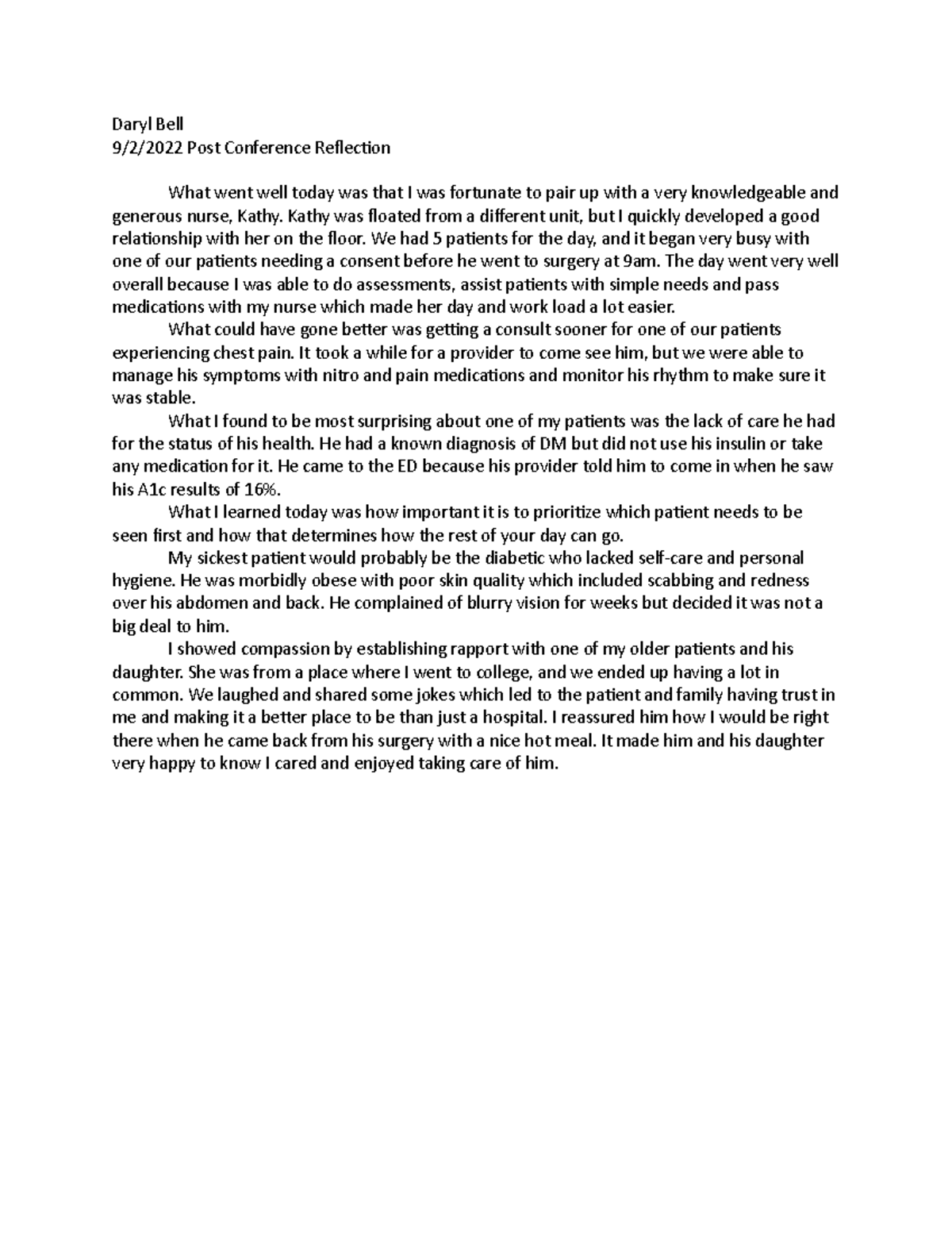 Reflection - Daryl Bell 9/2/2022 Post Conference Reflection What went ...