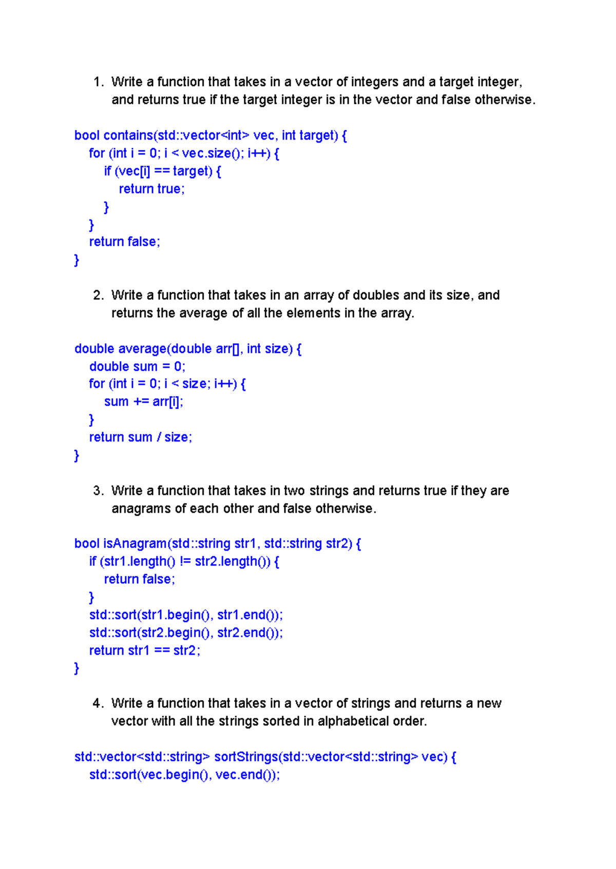 C++ parameters examples - Write a function that takes in a vector of ...