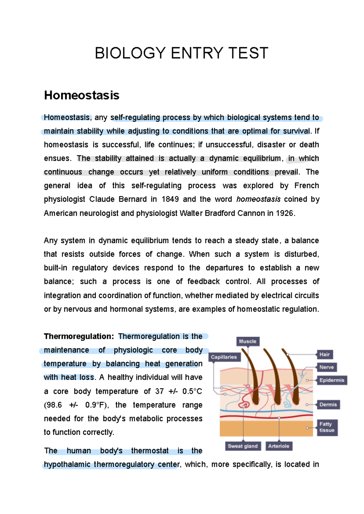 Homeostasis - Entry test - BIOLOGY ENTRY TEST Homeostasis Homeostasis ...