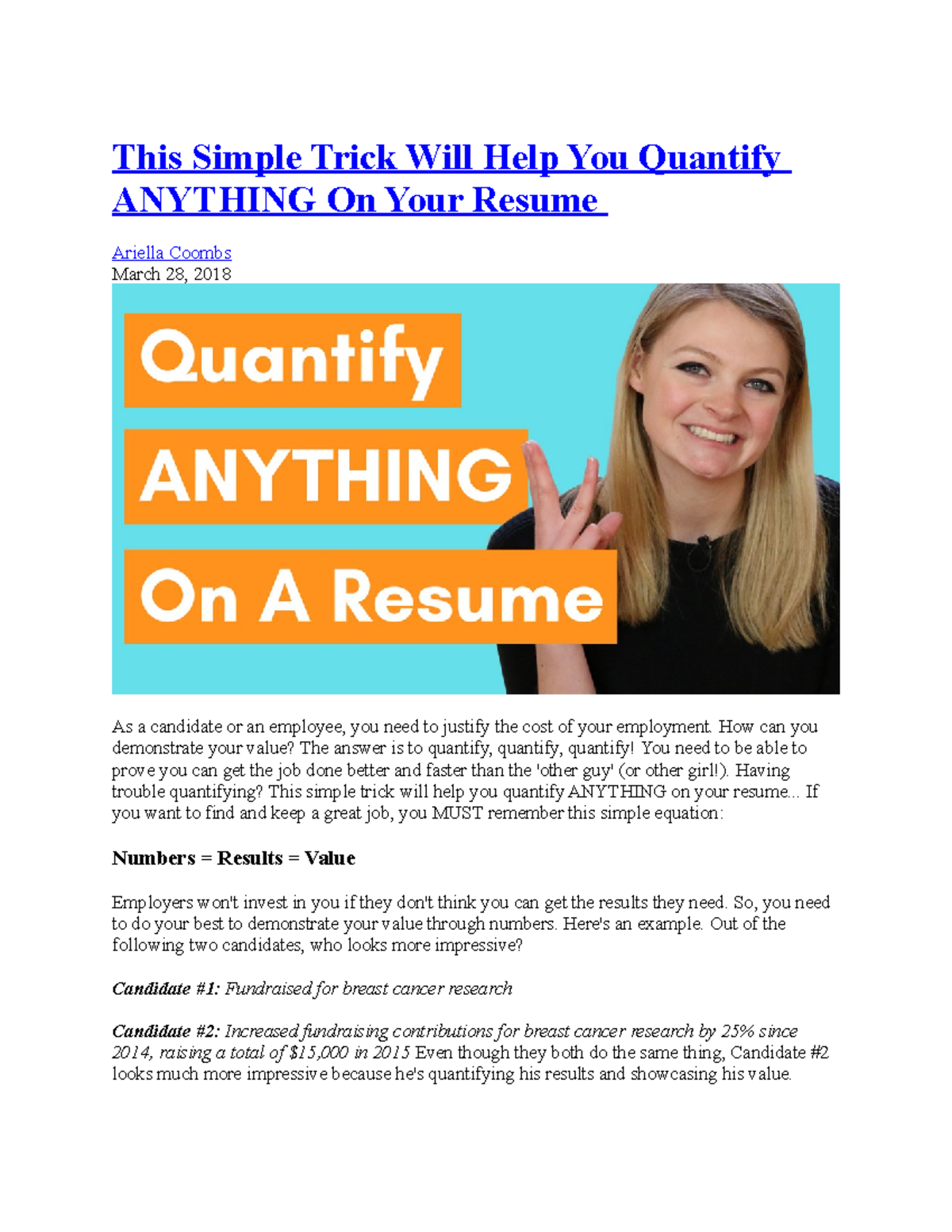 This Simple Trick Will Help You Quantify Anything On Your Resume - This ...